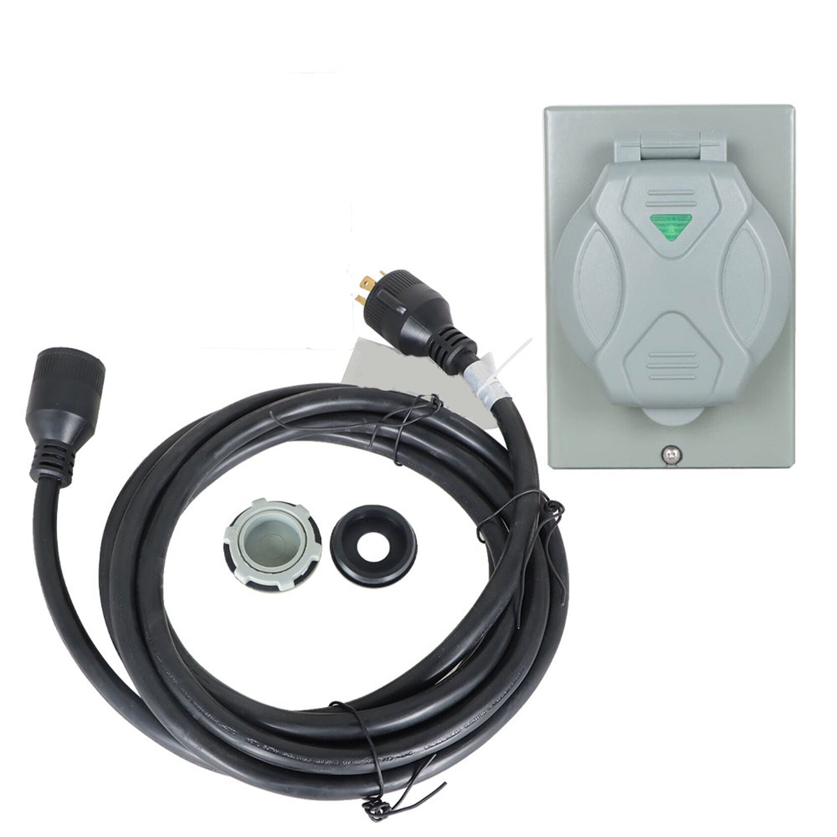 30Amp 15FT RV Power 4-Prong Extension Generator Cord w/ Inlet Box L14 ...