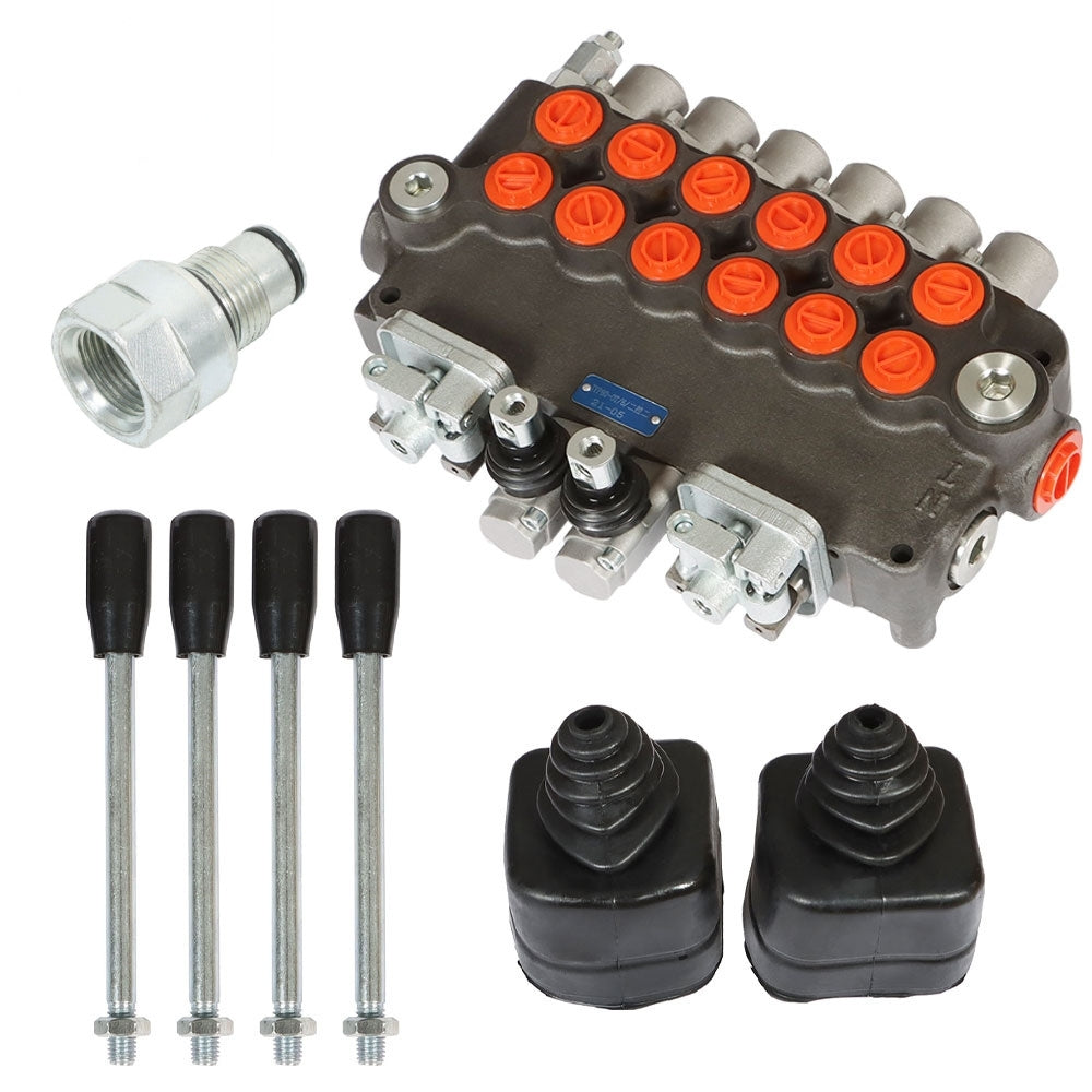 6 Spool 21GPM With Joysticks Hydraulic Backhoe Directional Control Val ...