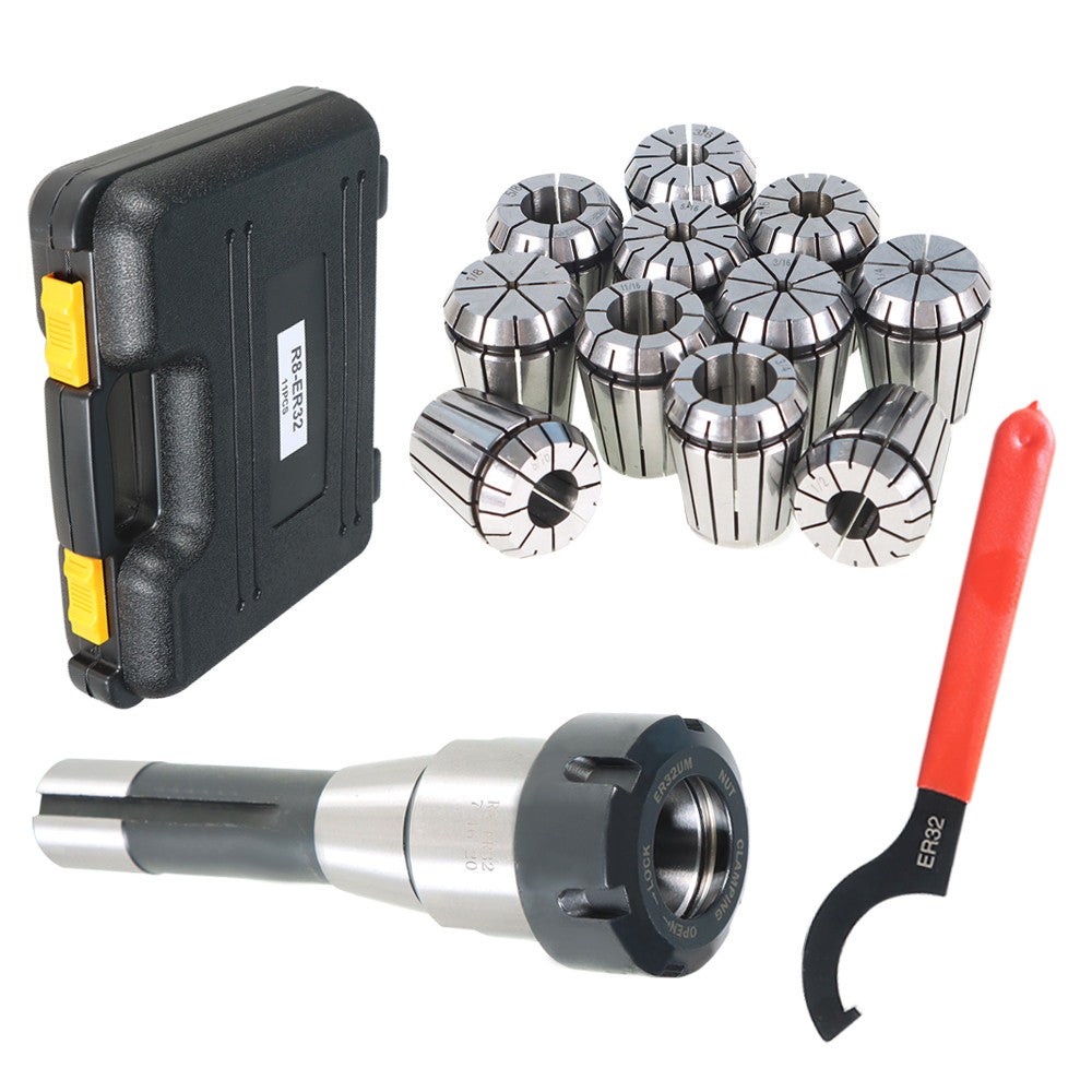 11PC ER32 Collet Set With R8 Shank ER32 Chuck & Spanner For Milling Ma ...