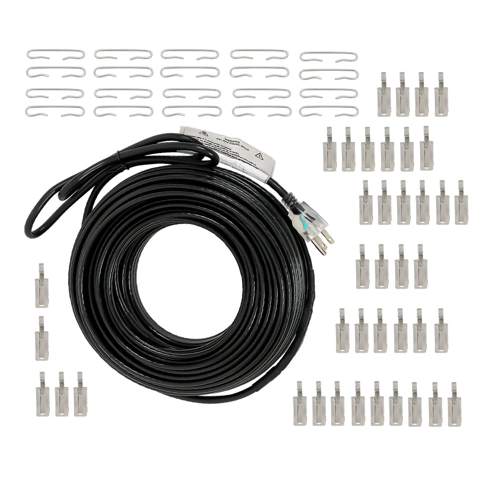 100 Feet Roof Heat Cable Snow De-icing Kit 8W/FT With Clip Hook Heat T ...