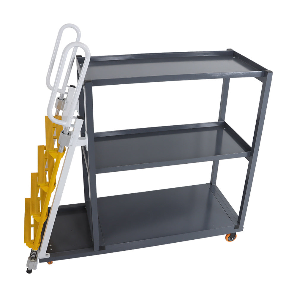 3 Shelf 4 Step Picking Ladder Cart Aluminum Warehouse Picking Ladder C ...