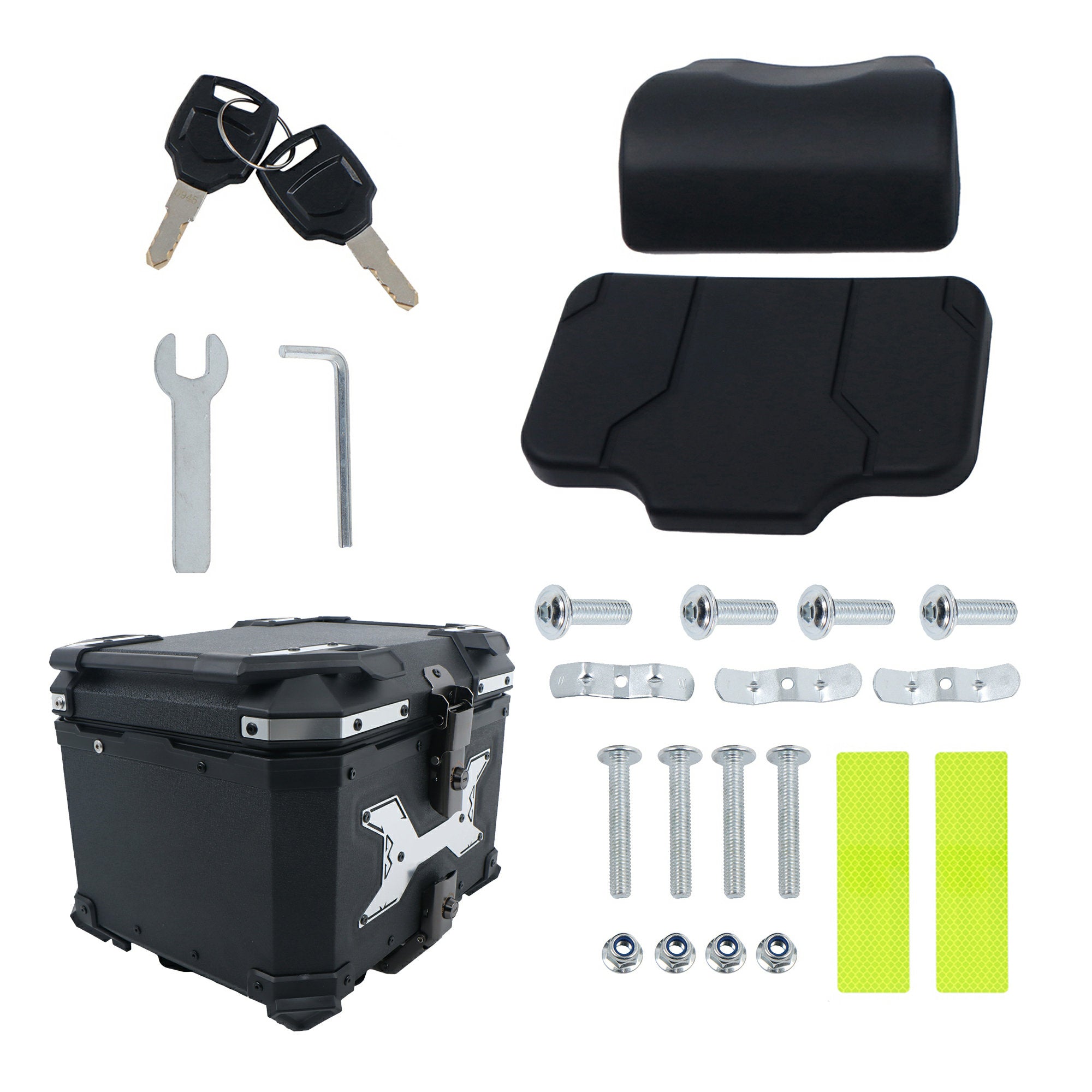 Black 45L Aluminum Motorcycle Top Case Tail Box with Backrest and Moun ...