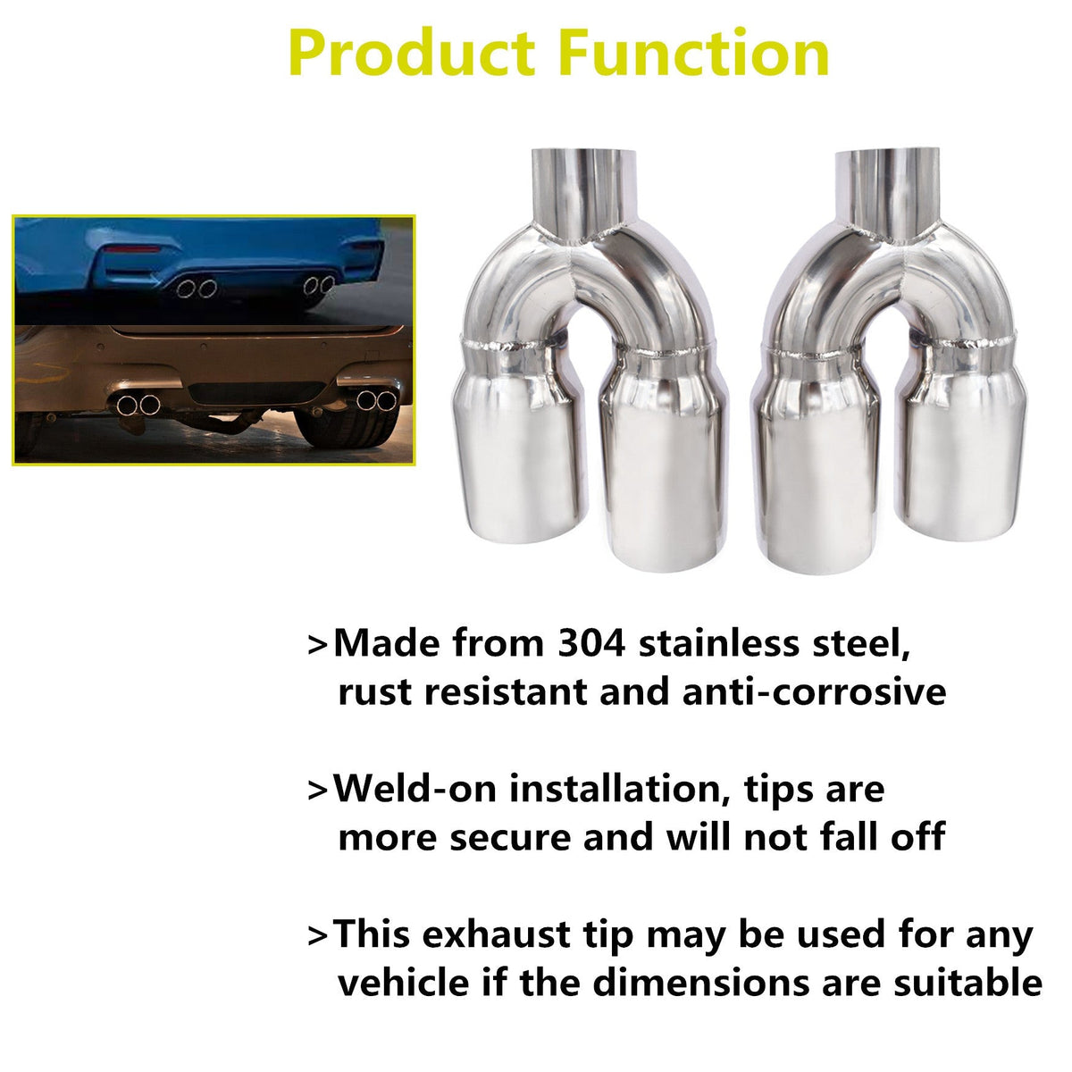 Straight Cut Staggered Quad 4"Out 3" In Exhaust Tips Dual Wall Stainl ...