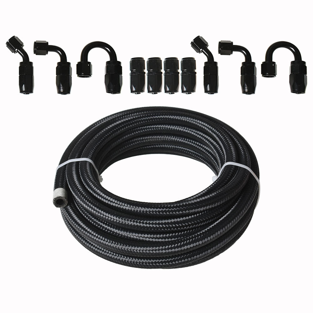 20ft Braided Fuel Hose Line w/ Swivel Hose End Fitting Kit 6AN Nylon ...